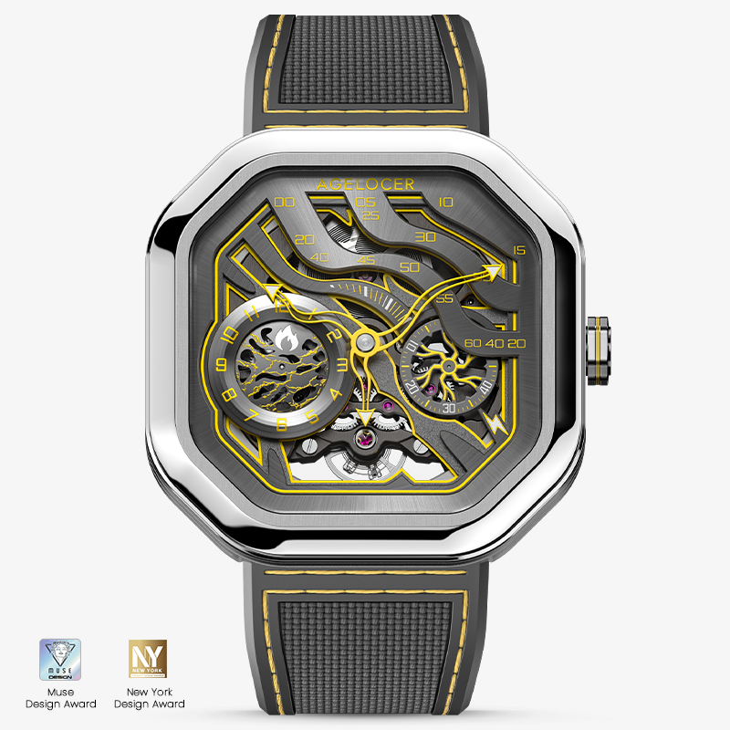 AGELOCER Original Volcano Series Men's Skeleton Mechanical Watch Yello