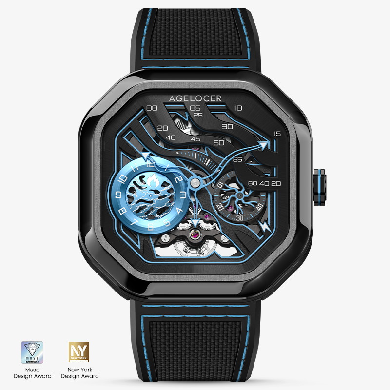 AGELOCER Original Volcano Series Men's Skeleton Mechanical Watch Blue