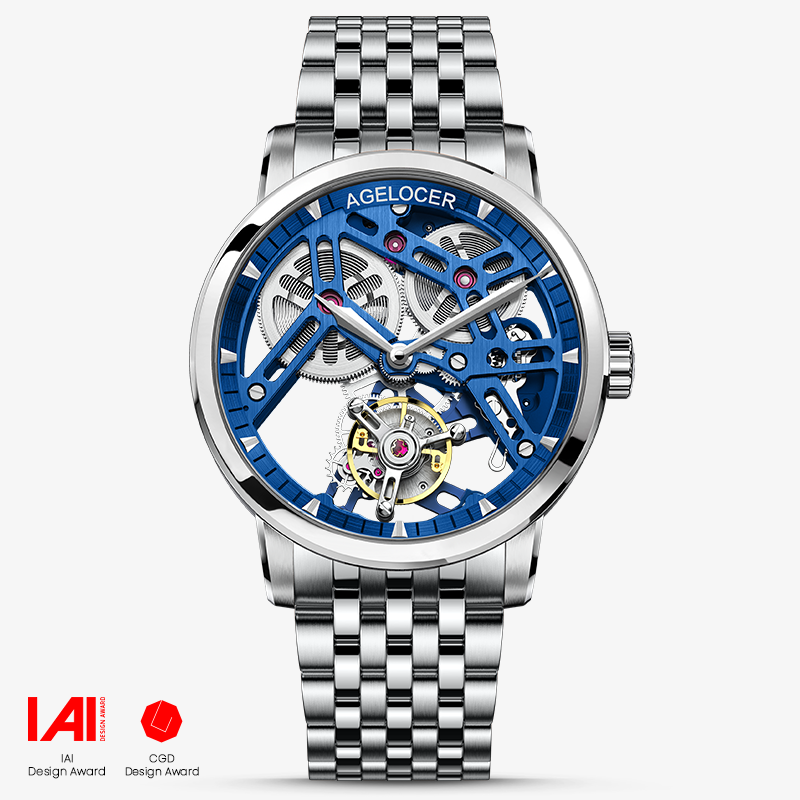 AGELOCER Original Hollow Blue Free-sprung Balance Flying Tourbillon Me